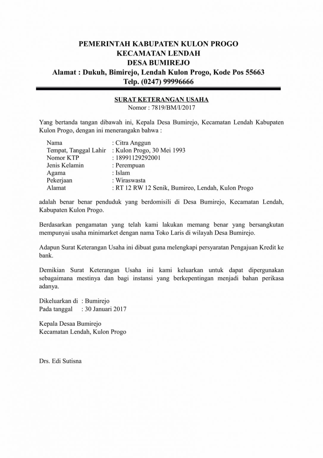 Contoh Surat Keterangan Usaha SKU Terlengkap Contoh Surat